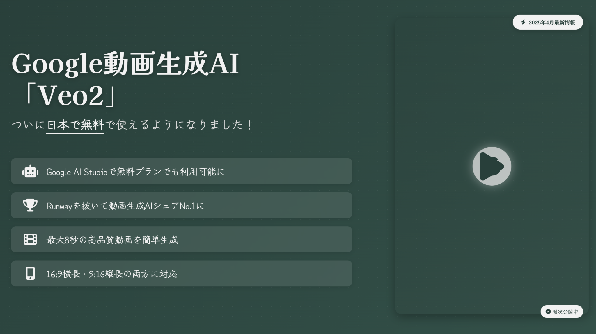 Google AI StudioでGoogleの動画生成AI｢Veo2｣の使い方(無料) | ネットビジネス・アナリスト横田秀珠